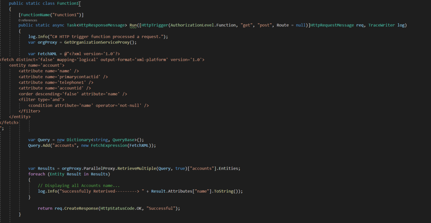 Retrieving Records from Dynamics 365 using Azure Function in Visual ...