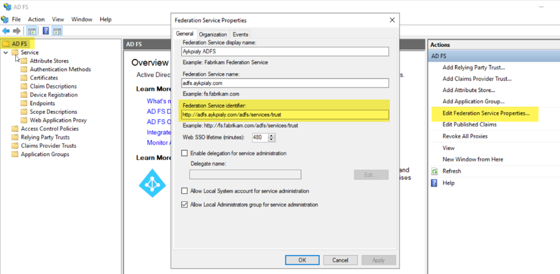 Setup Azure AD with ADFS as Dynamics on-prem IDP