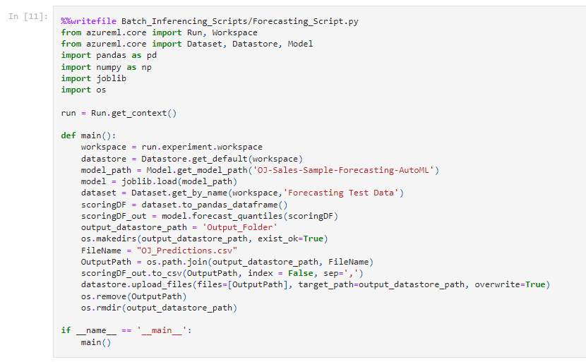 Time Series Forecasting using Azure Machine Learning: Create and Publish a Batch Inference ...